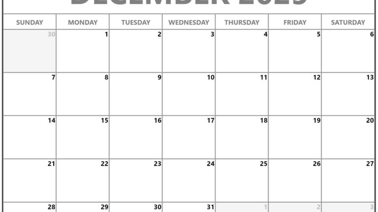 December 2025 Blank Calendar Printable Free - Printable Free Templates