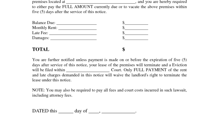 Printable Blank 5 Day Eviction Notice - Printable Free Templates
