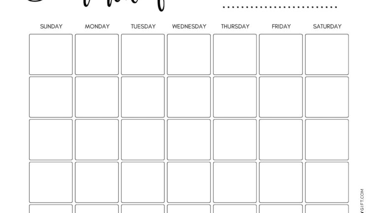 Free Printable Cute Blank Calendar Pages - Printable Free Templates