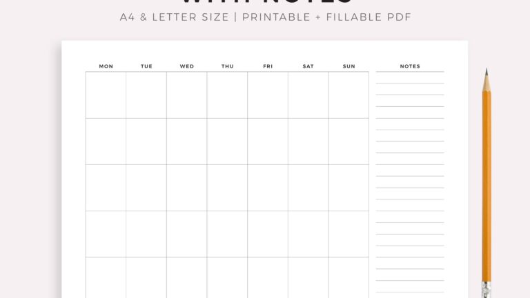 Blank Printable Calenders With Note Space - Printable Free Templates