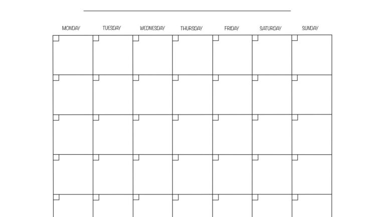 Monthly Blank Calendar Printable High Res - Printable Free Templates