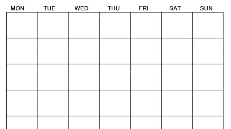 Free Printable Blank Monthly Weekday Calendar - Printable Free Templates