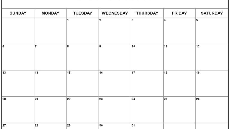 Printable Blank Calendar Week Starts On Saturday - Printable Free Templates