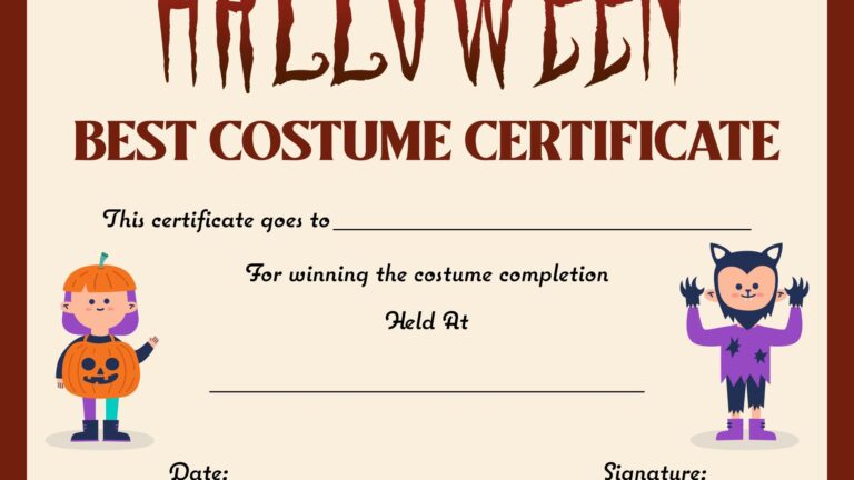 Free Printable Halloween Costume Award Certificates - Printable Free ...